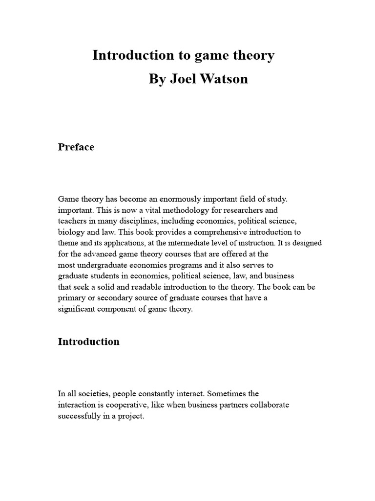 Game Theory: A Comprehensive Introduction | PDF | Game Theory
