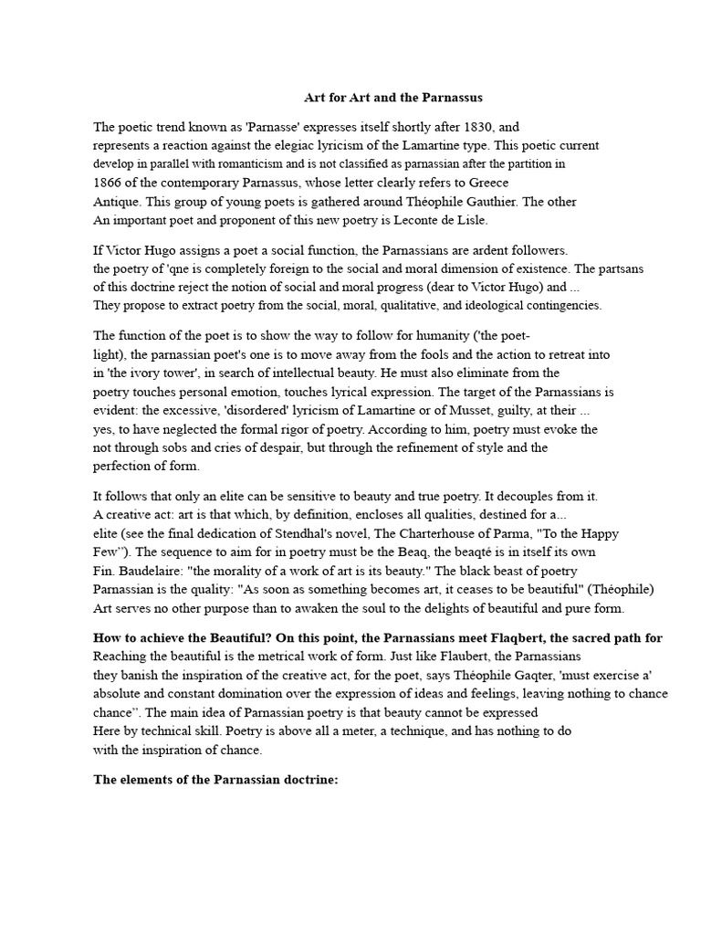 Art For Art's Sake and The Parnassus | PDF | The Arts