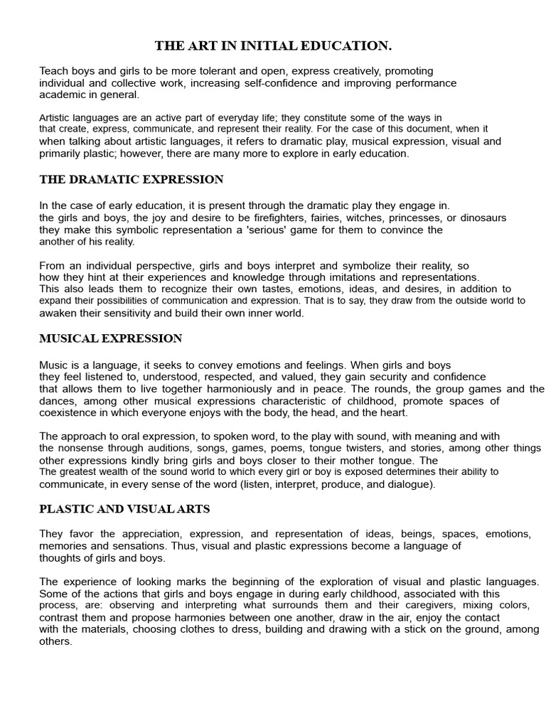Summary of Art in Early Education | PDF | Creativity | Experience