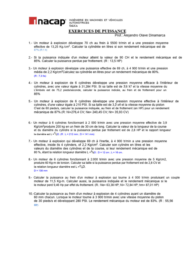 Exercices de Puissance | PDF | Cheval-vapeur | Puissance (physique)