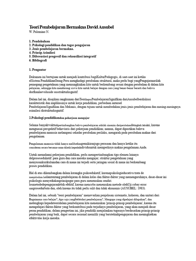 Teori Pembelajaran Bermakna Oleh David Ausubel | PDF