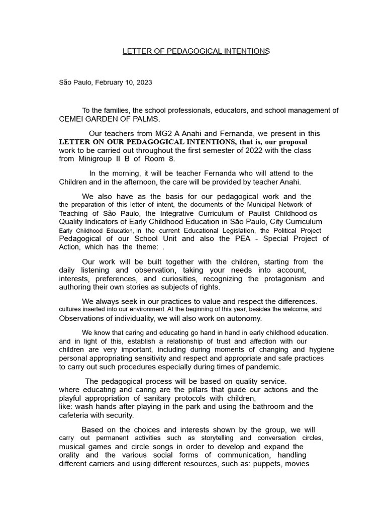 Letter of Intent MG II A - 2023 | PDF | Storytelling | Psychology