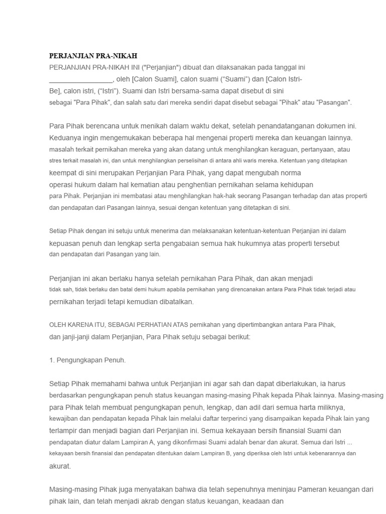 Perjanjian Pra-Nikah: Hak Properti dan Keuangan | PDF