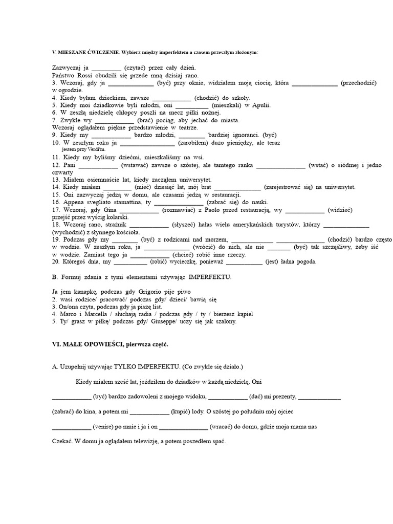 Imperfetto Vs Passato Prossimo | PDF