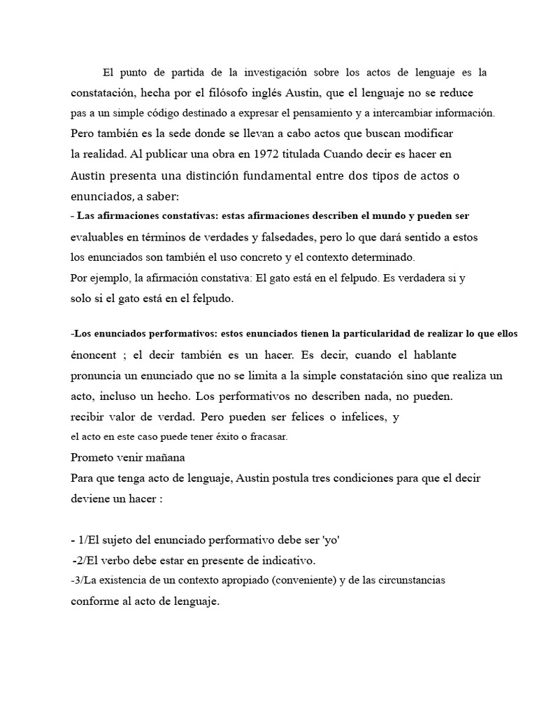 Austin Presenta Una Distinción Fundamental Entre Dos Tipos de Actos o ...