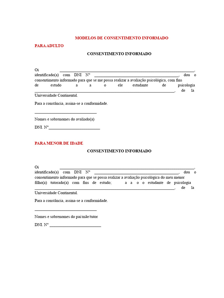 Modelos de Consentimento Informado | PDF