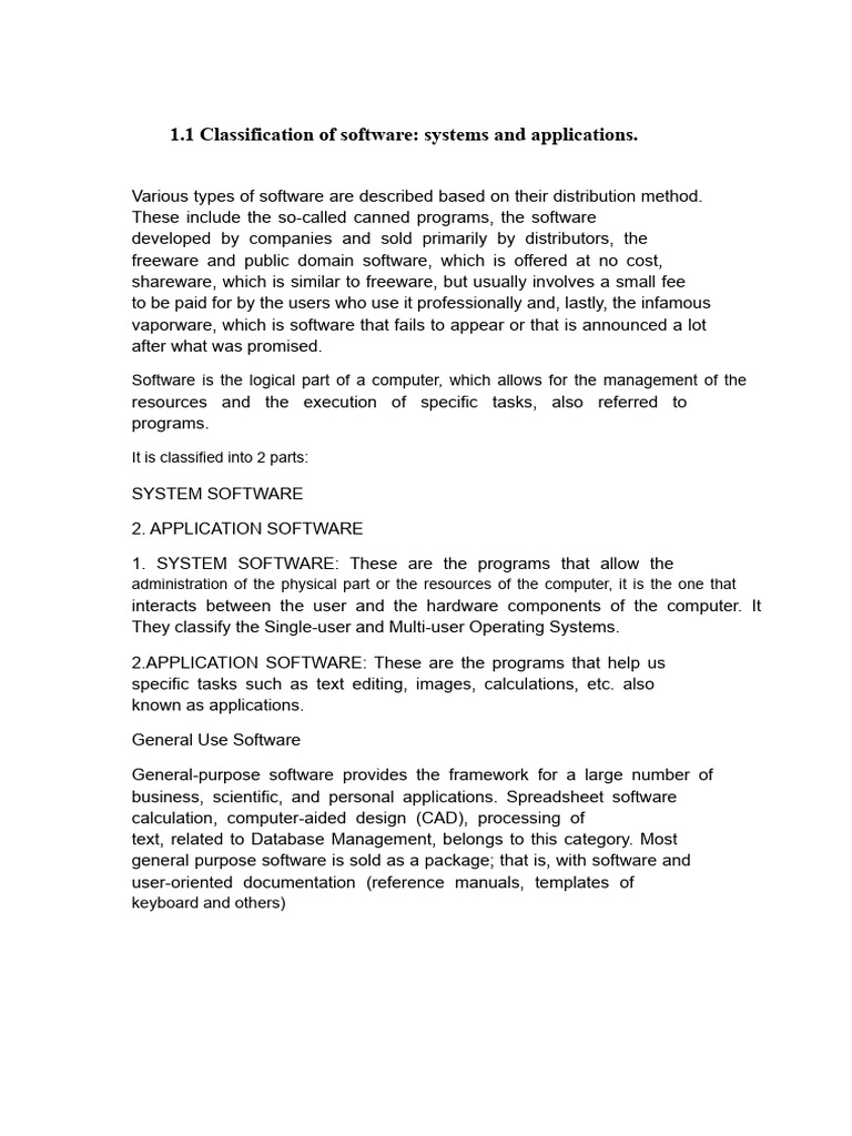 1.1 Classification of System and Application Software | PDF | Software | Application Software
