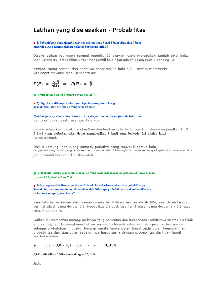 Latihan Yang Diselesaikan Probabilitas | PDF