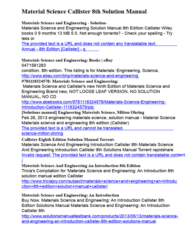 Dokumen - Tips - Material Science Callister 8th Solution Manual Materials Science Engineering | PDF