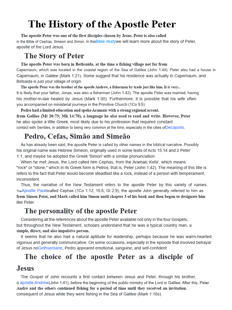The History of The Apostle Peter | PDF | Saint Peter | Jesus