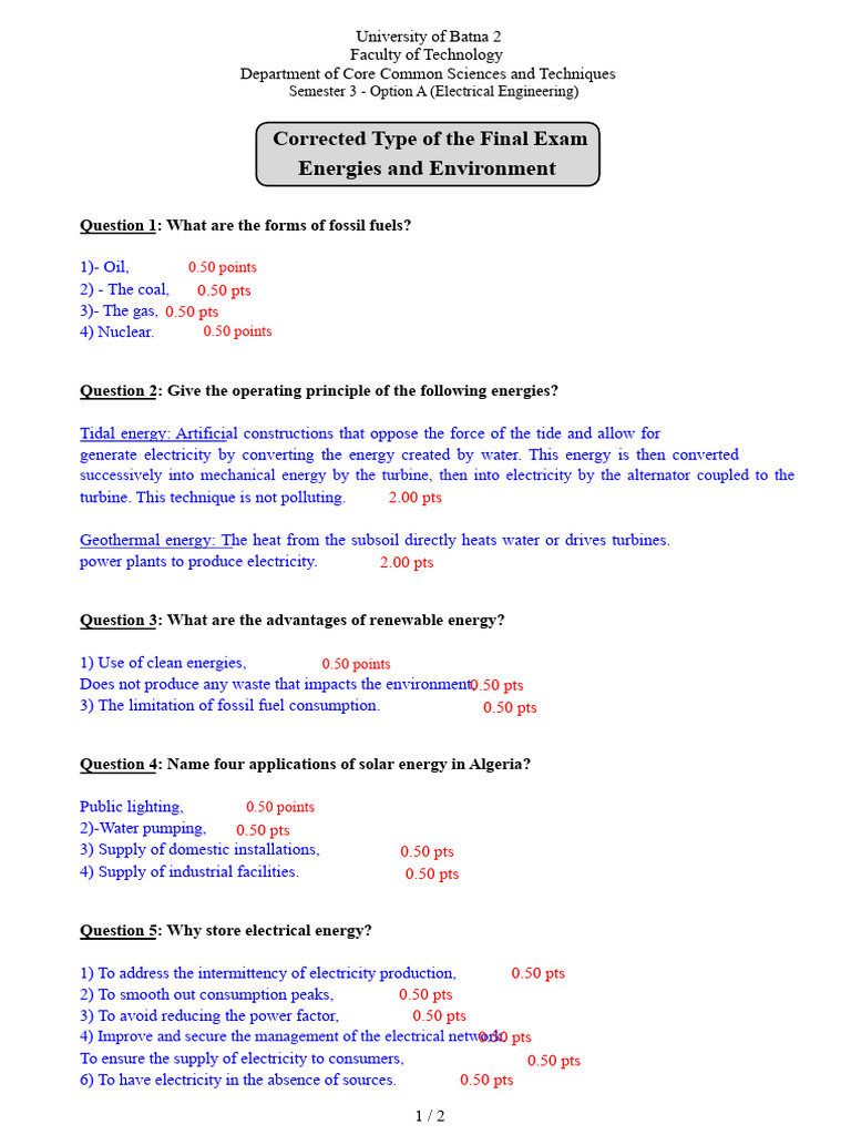 ENERGY - ENV Corrected - Type of The Final Exam S3 - Option A | PDF ...