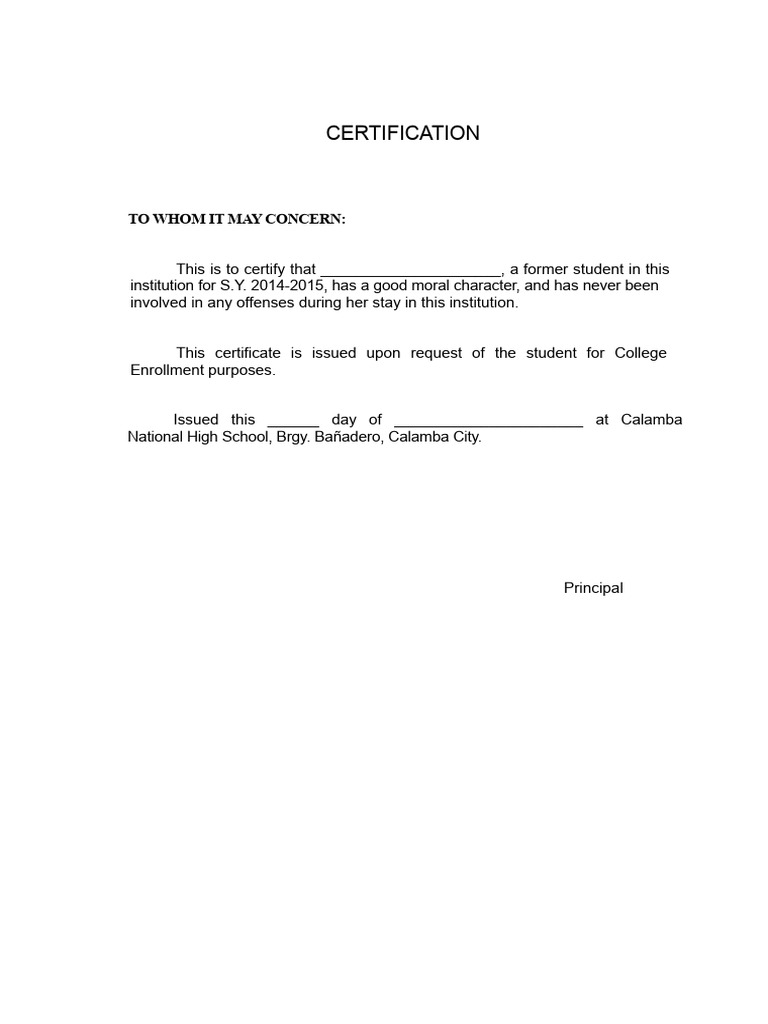 Good Moral Certificate Form | PDF