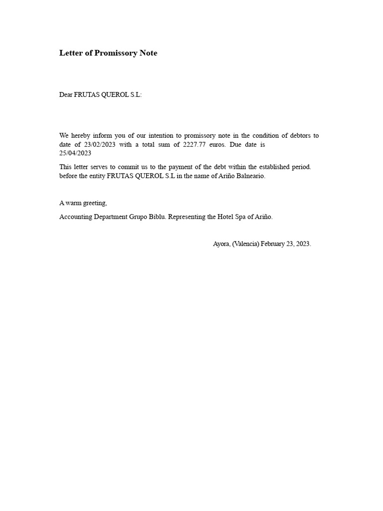 Letter of Payment Promise | PDF