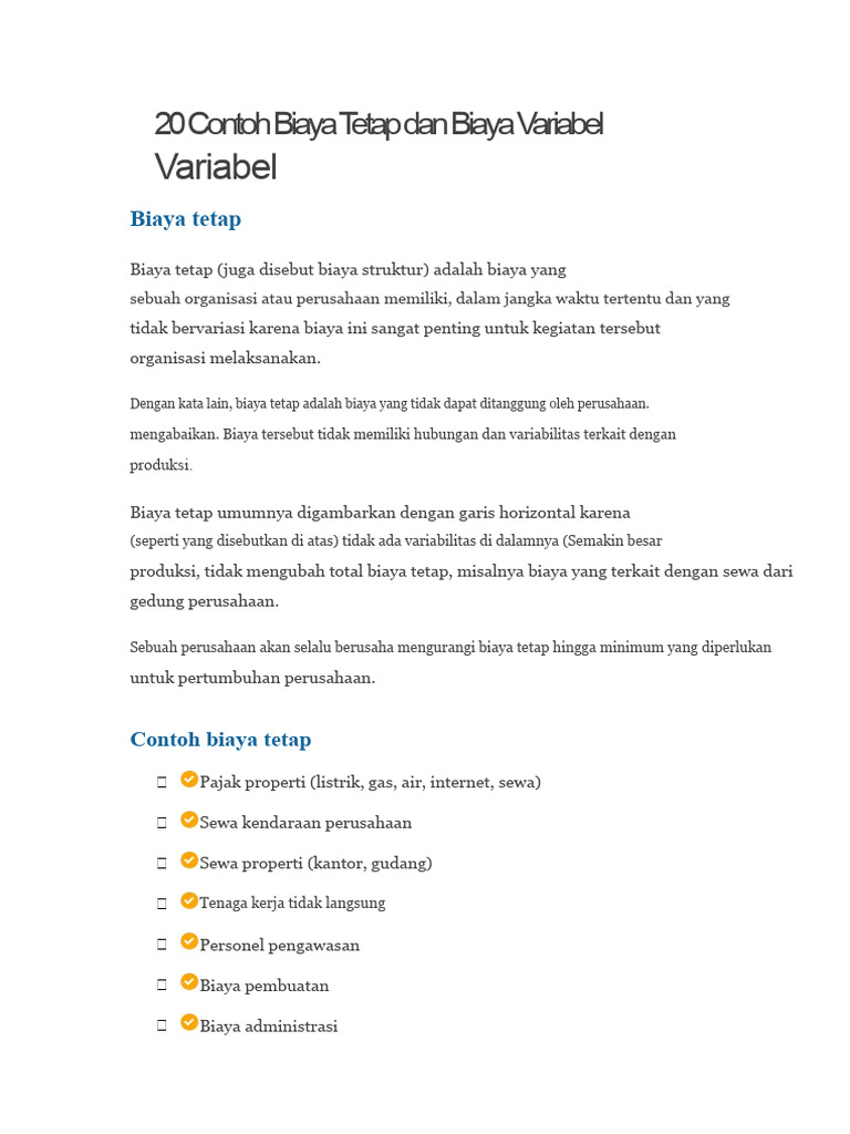 Contoh Biaya Tetap dan Variabel | PDF