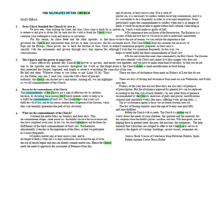 Commandments of The Church | PDF | Christian Denominational Families ...
