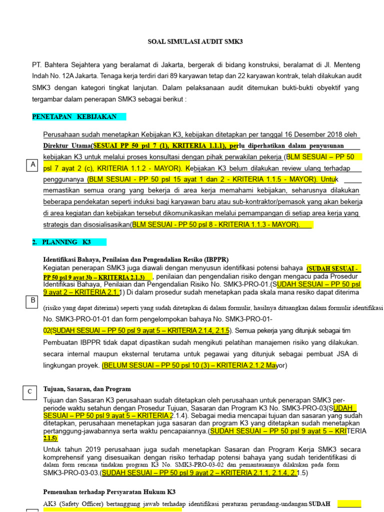 Soal Simulasi Audit SMK3 | PDF