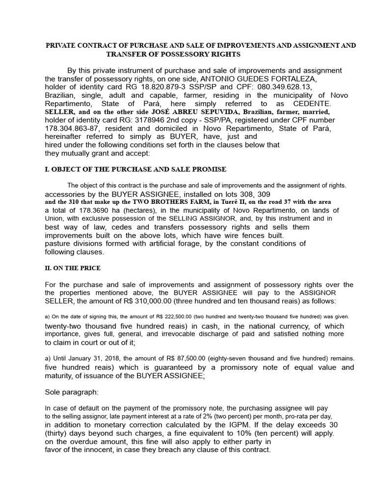 Private Contract For The Purchase and Sale of Improvements and ...