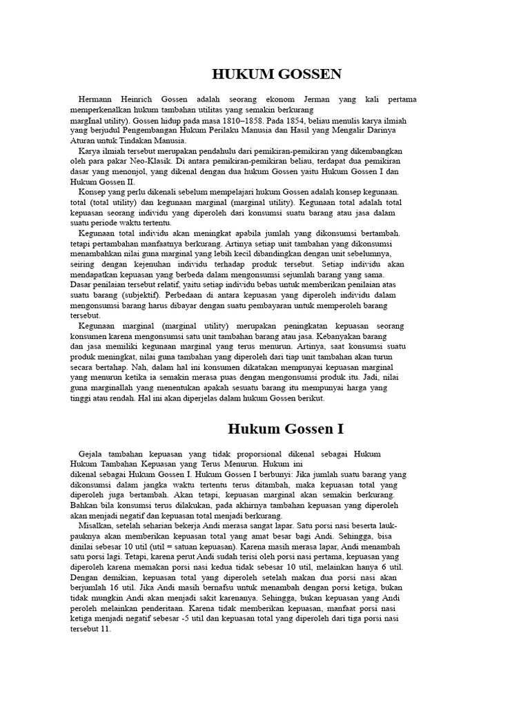 Hukum Gossen I: Kepuasan Marginal Menurun | PDF