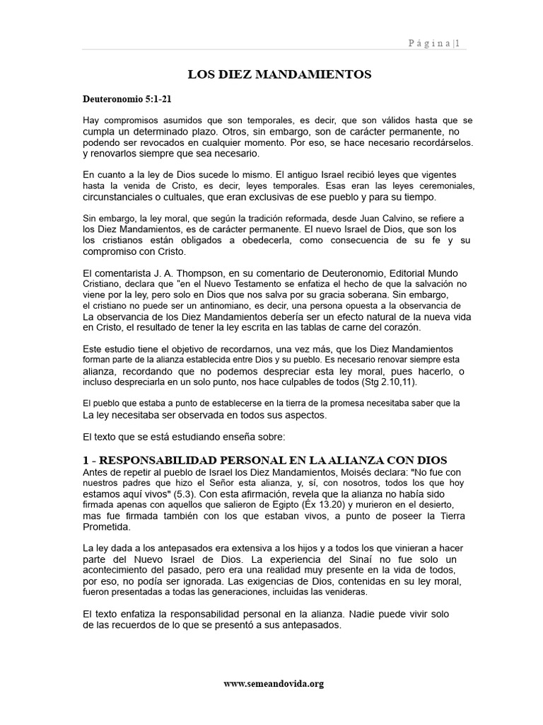 Los 10 Mandamientos - Estudio Bíblico | PDF | Diez Mandamientos | Libro ...