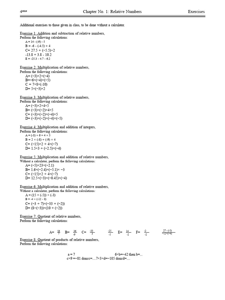 Additional Exercises Chapter 1 | PDF | Multiplication | Arithmetic