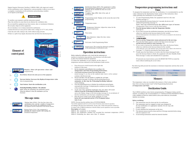 Lorma M08 Sterilizer Manual | PDF