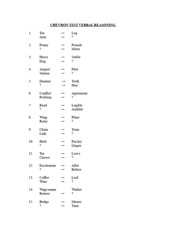 Chevron Test Verbal Reasoning | PDF