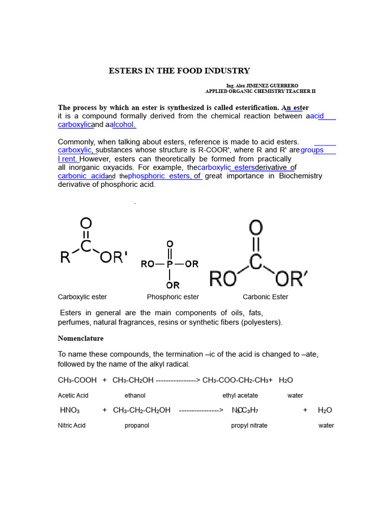 Esters in The Food Industry | PDF | Amide | Ester