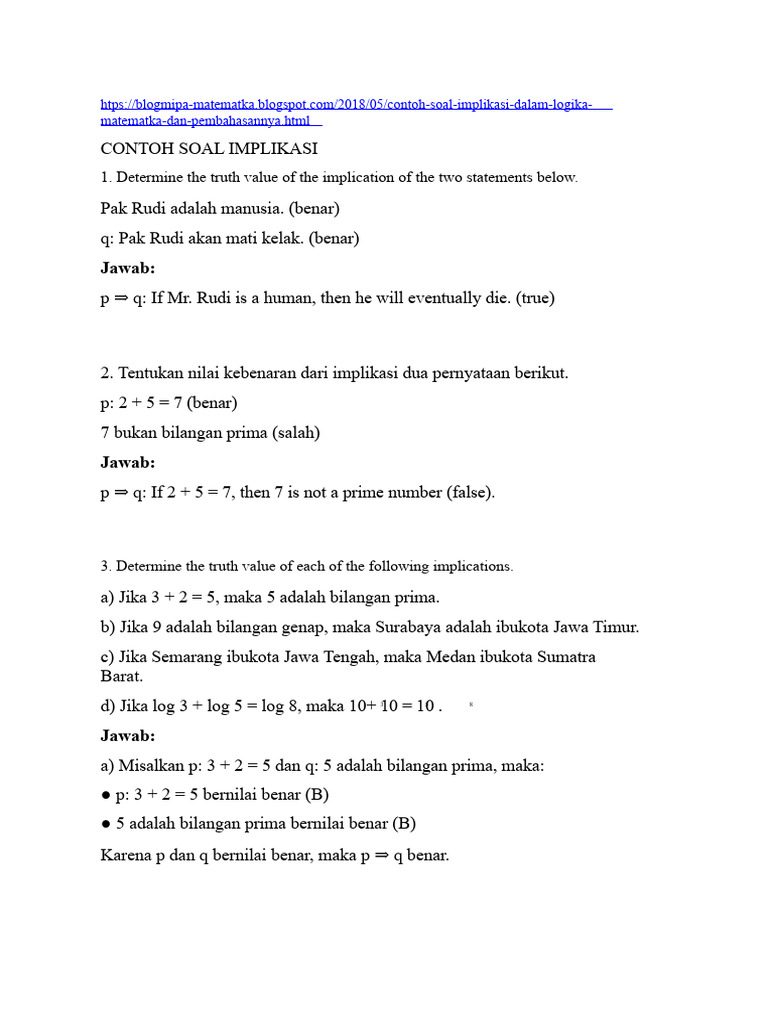 Contoh Soal Implikasi Logika Matematika | PDF