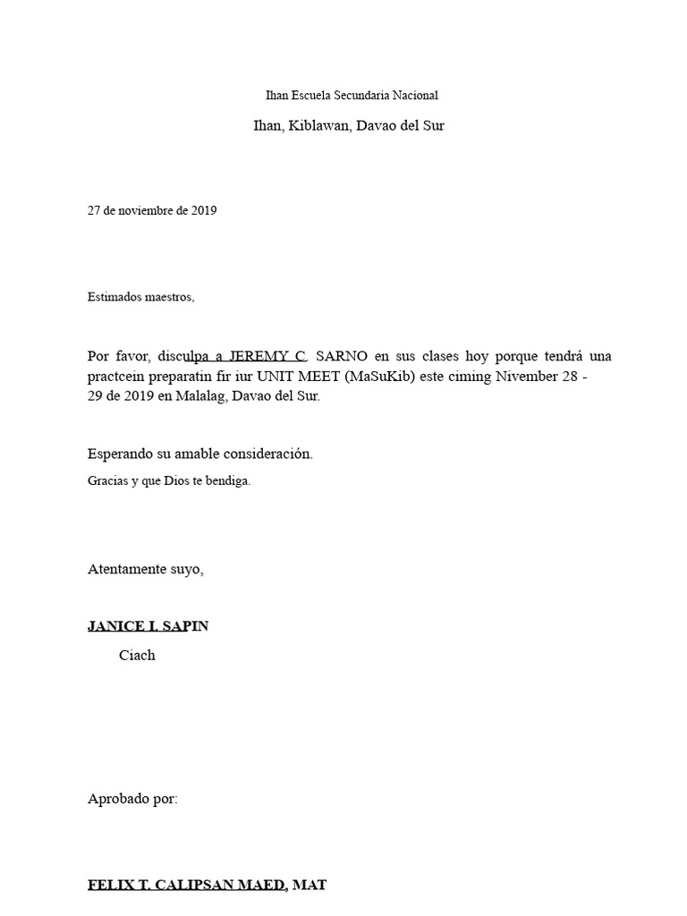 Carta de Excusa | PDF