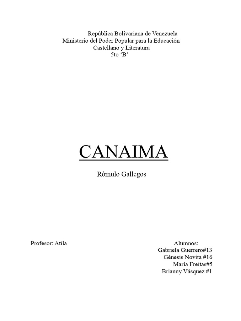 Análisis de "Canaima" de Rómulo Gallegos | PDF | Novelas
