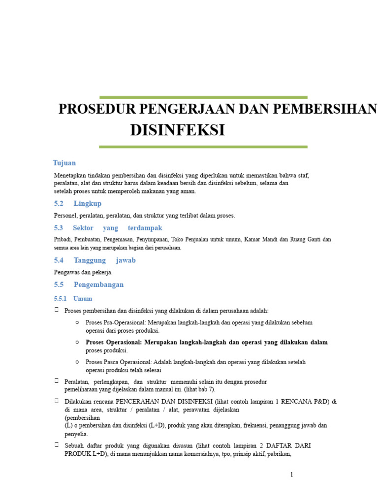Prosedur Pembersihan Dan Disinfeksi | PDF