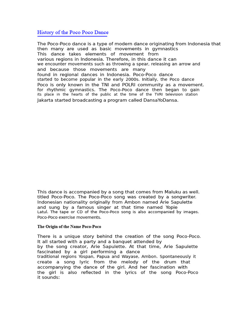 The History of The Poco Poco Dance | PDF | Dances | Indonesia