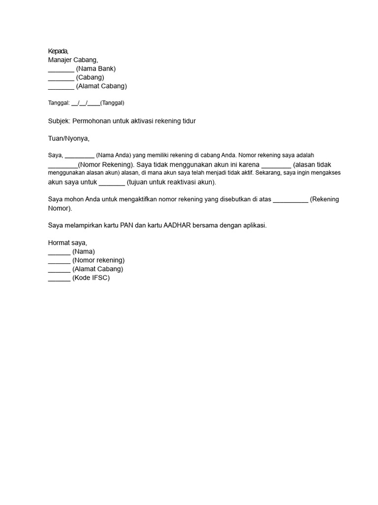 Surat Permohonan Untuk Aktivasi Akun | PDF