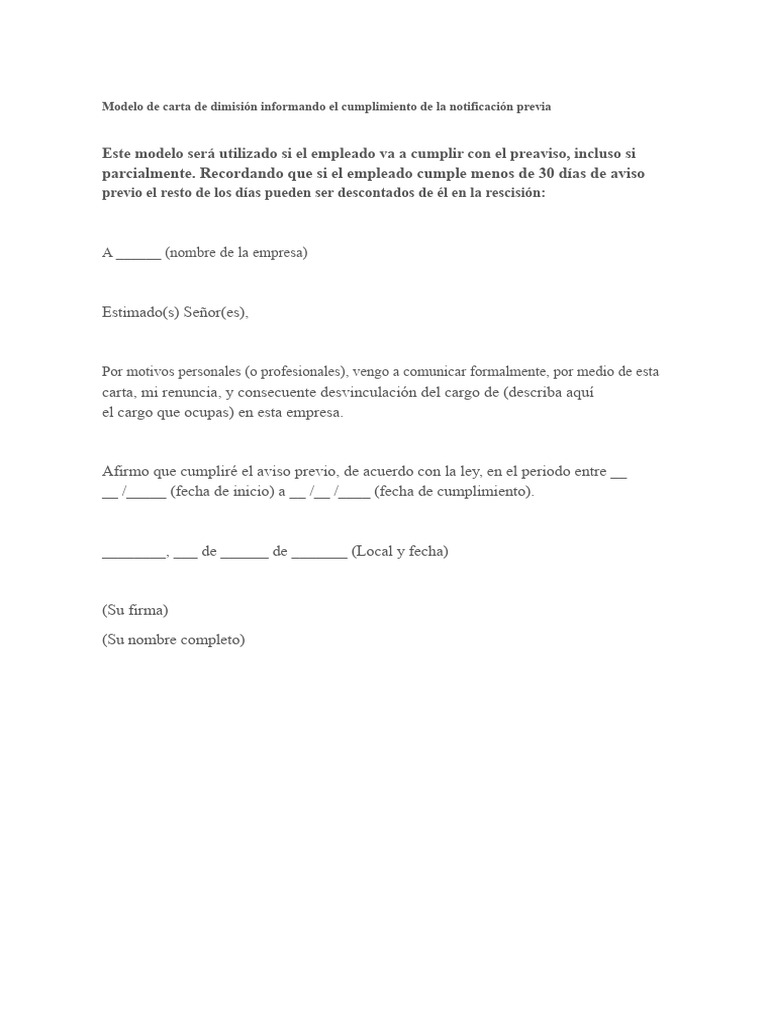 Modelos de cartas de dimisión y acuerdos laborales | PDF