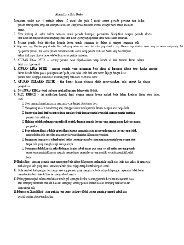 Aturan Dasar Basket | PDF