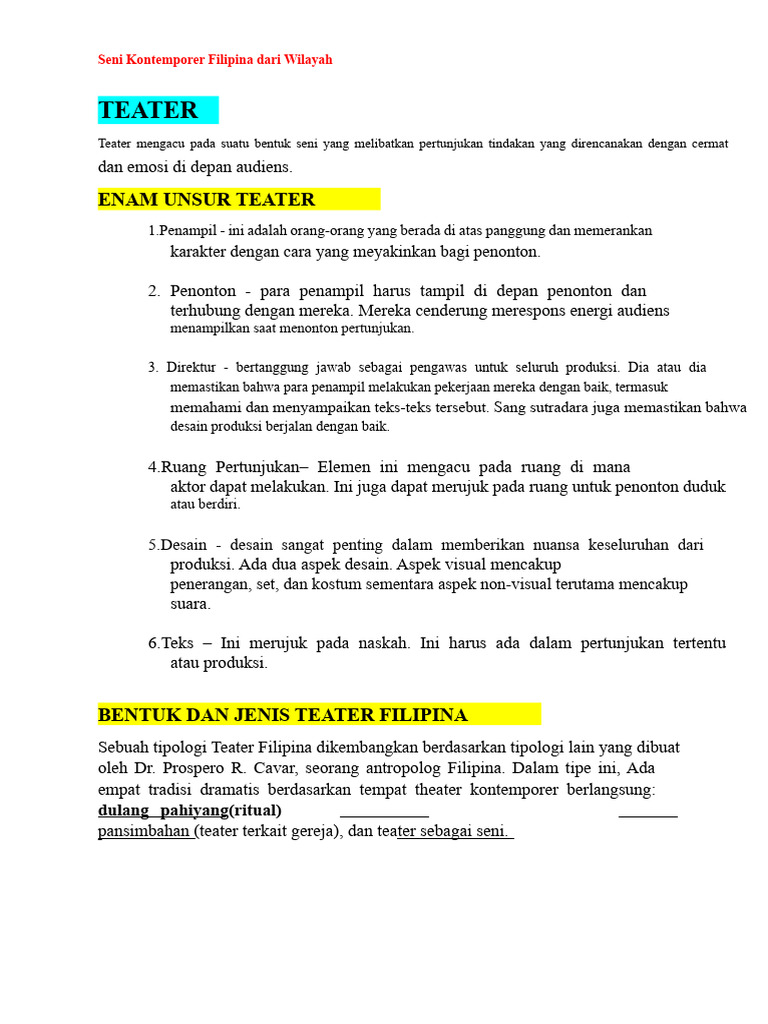 Teater Kontemporer Filipina: Unsur dan Tradisi | PDF