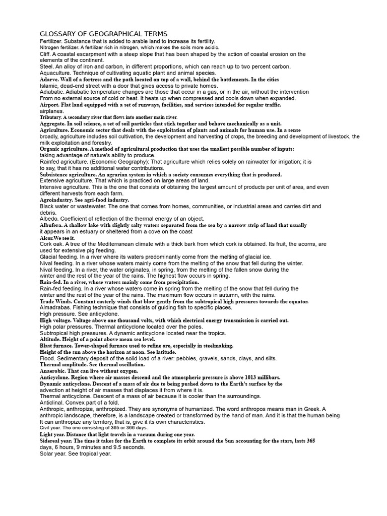 Geographical Terms Glossary | PDF | Earth | Atmosphere Of Earth
