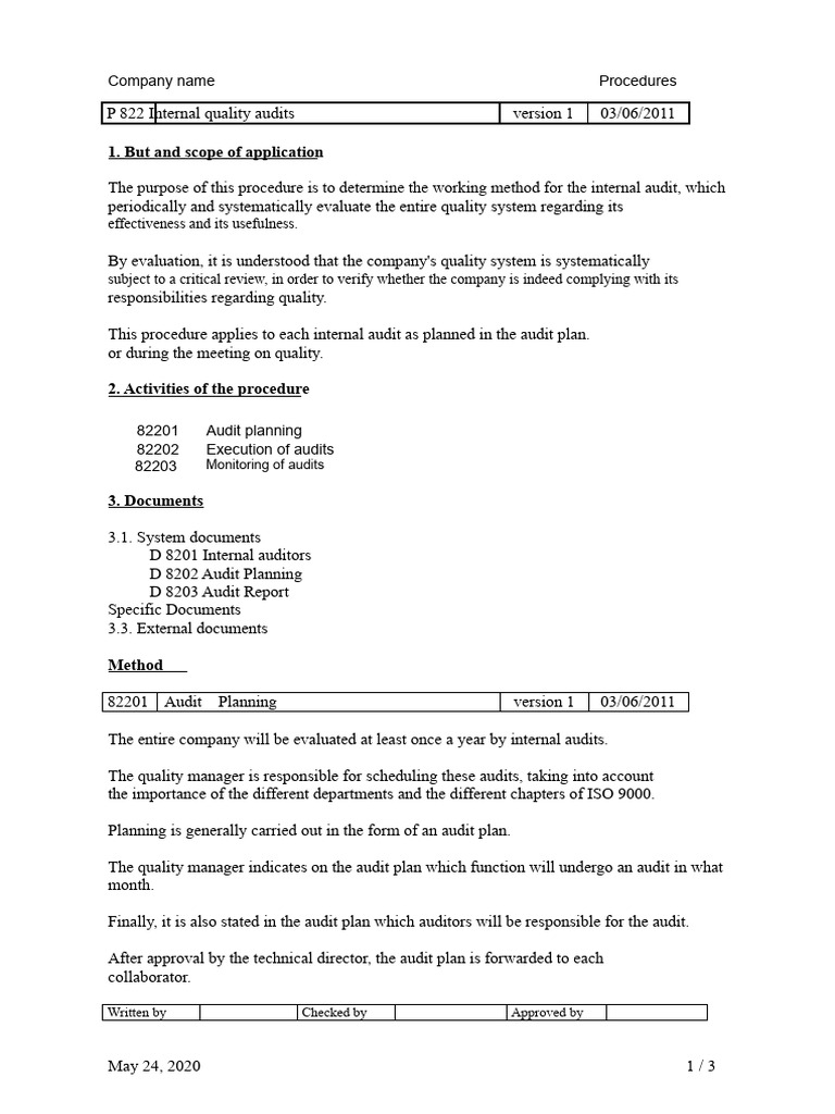 Example Internal Audit Procedure | PDF | Audit | Internal Audit