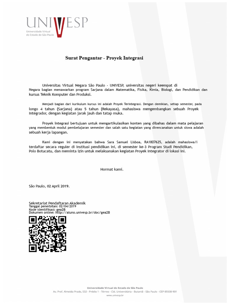 Surat Pengantar - Proyek Integrasi PDF | PDF