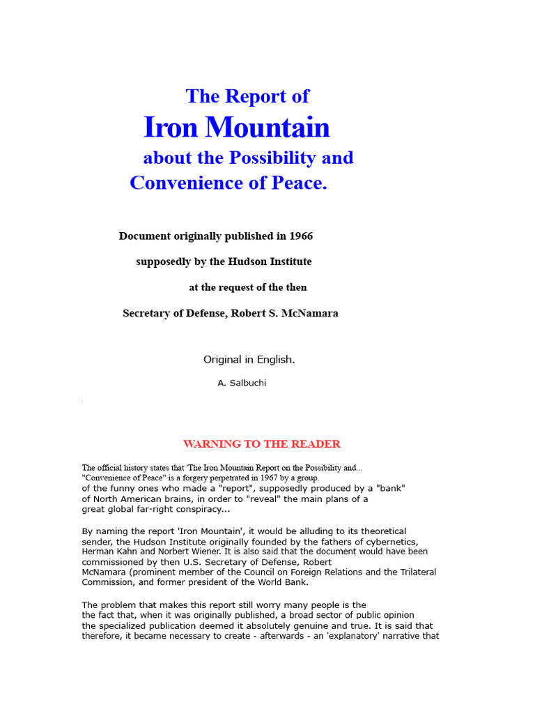 Iron Mountain Report | PDF | Nuclear Disarmament | Intention