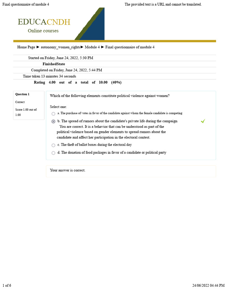 Final Questionnaire for Module 4: Women's Rights | PDF | Social ...