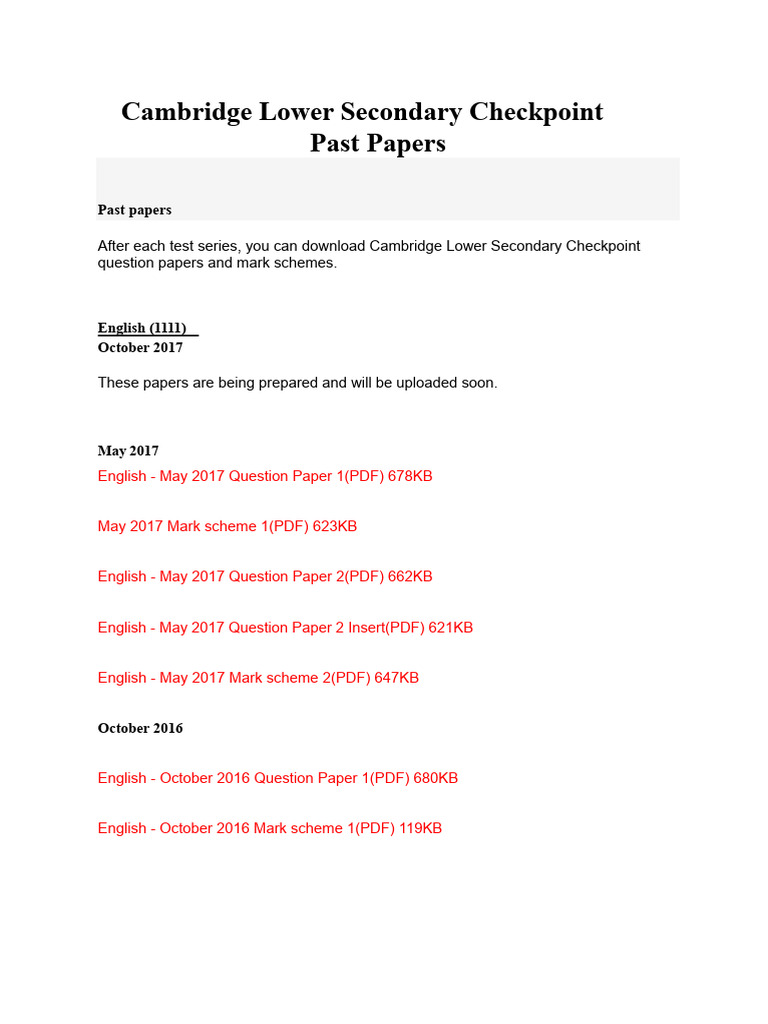 Cambridge Lower Secondary Checkpoint Past Papers | PDF | Computer File ...