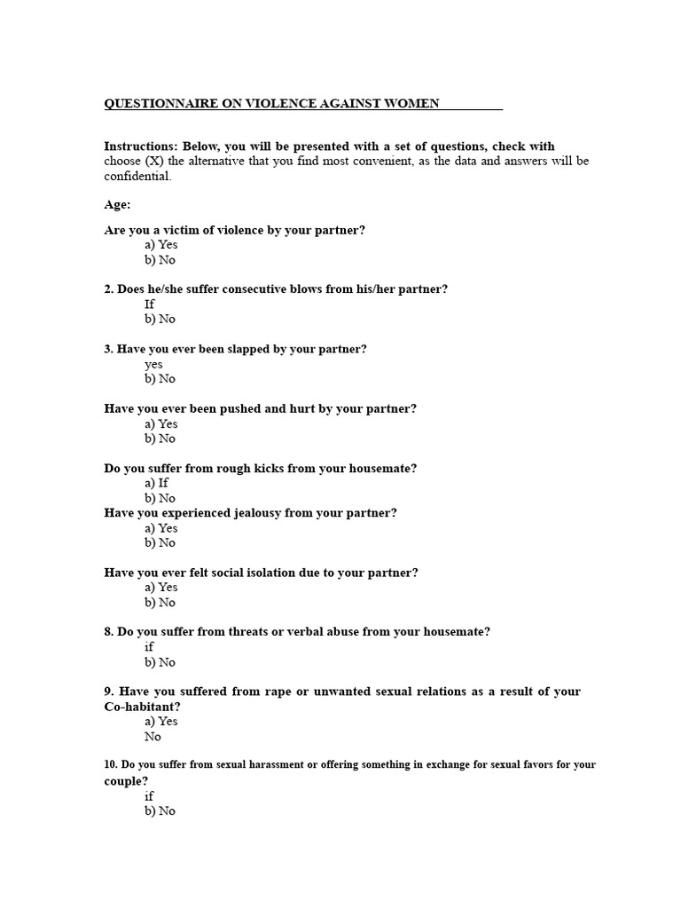 Questionnaire On Violence Against Women | PDF
