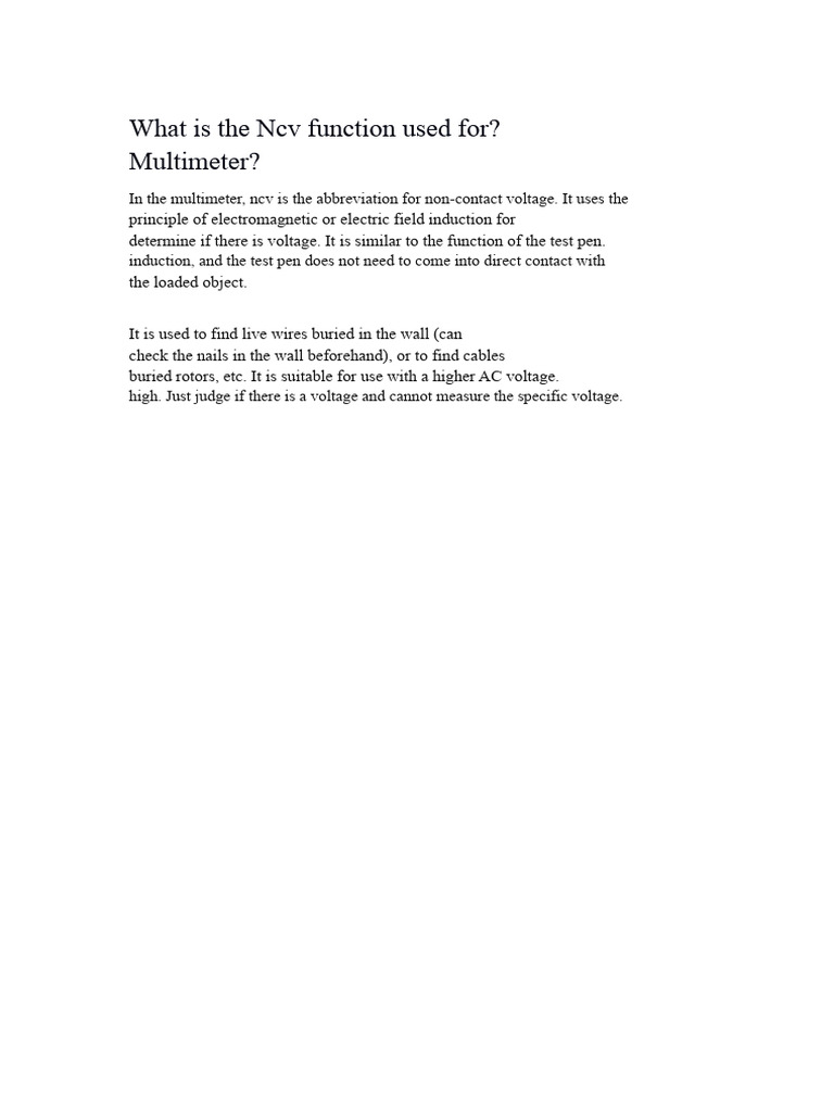 What Is The NCV Function of The Multimeter Used For? | PDF