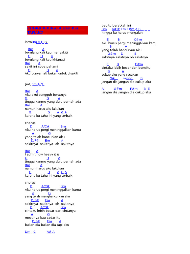 Chord Judika Bukan Dia Tapi Aku | PDF
