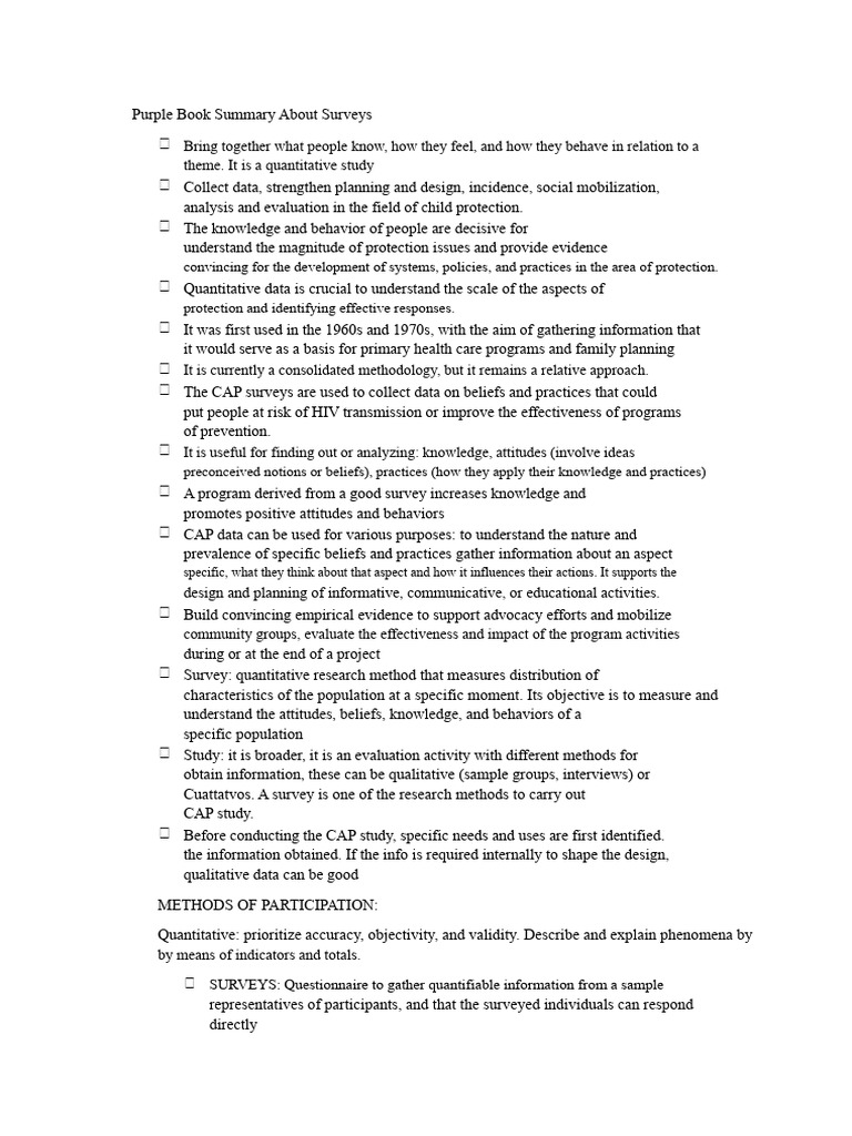 SUMMARY OF PURPLE BOOK ABOUT SURVEYS | PDF | Survey Methodology ...