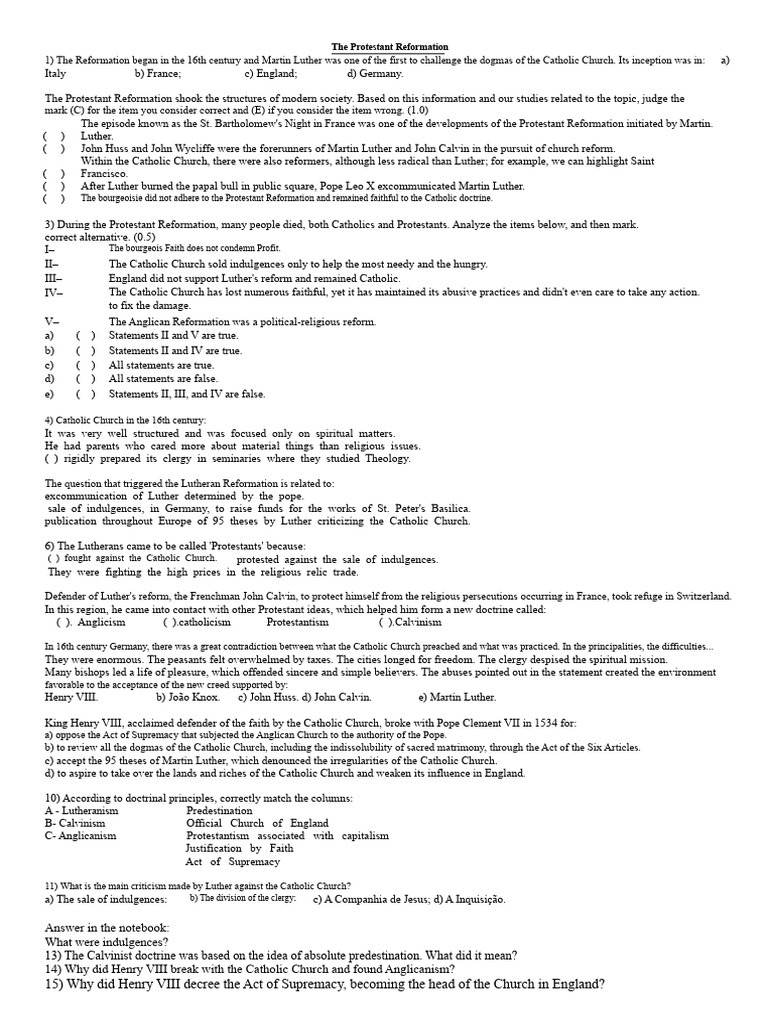 The Protestant Reformation | PDF | Protestantism | Catholic Church