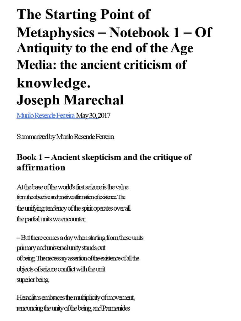 The Starting Point of Metaphysics - Notebook 1 - From Antiquity To The ...