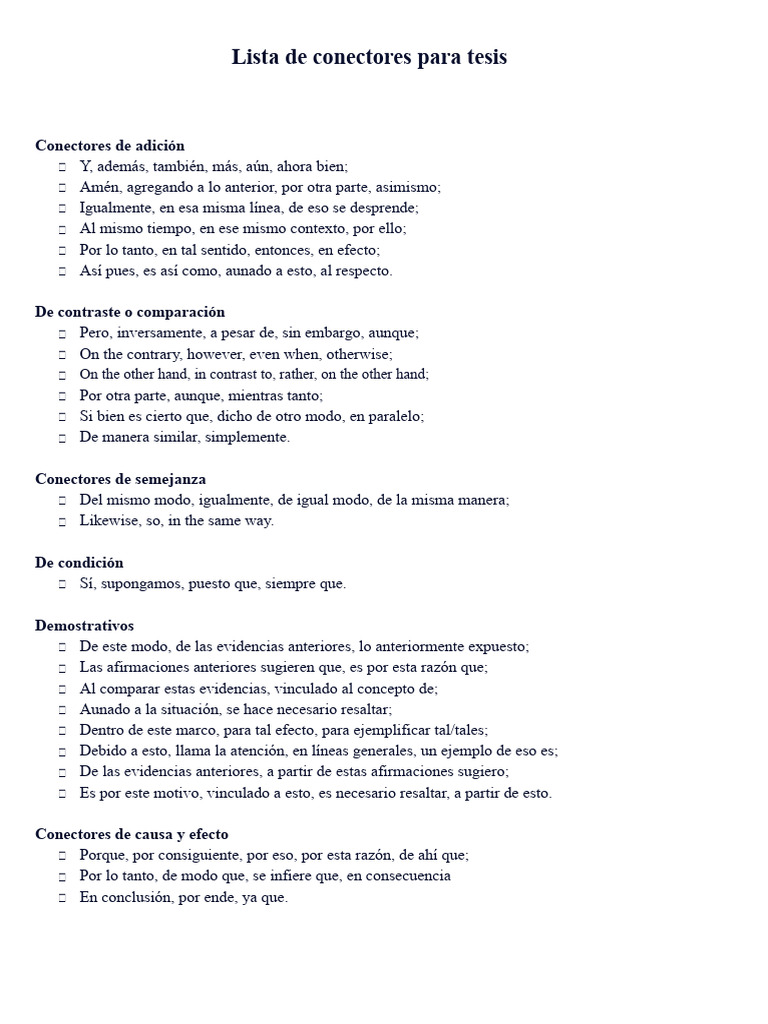 Lista de Conectores para Tesis 1. | PDF