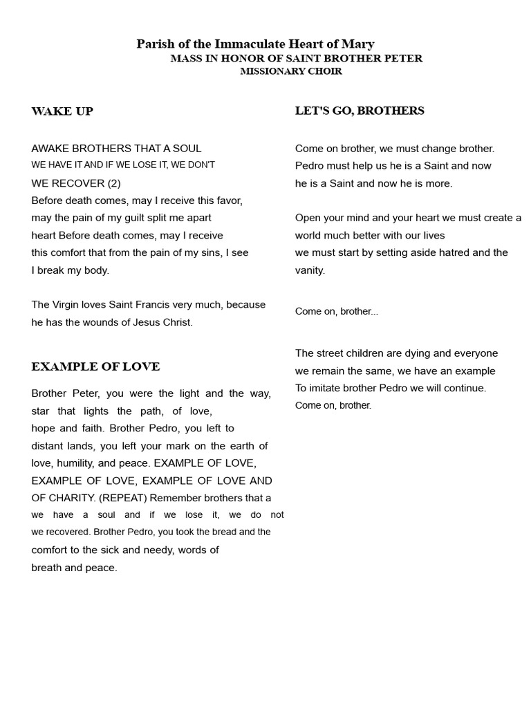 Singings Saint Brother Peter | PDF | Saint | Christian Worship And Liturgy